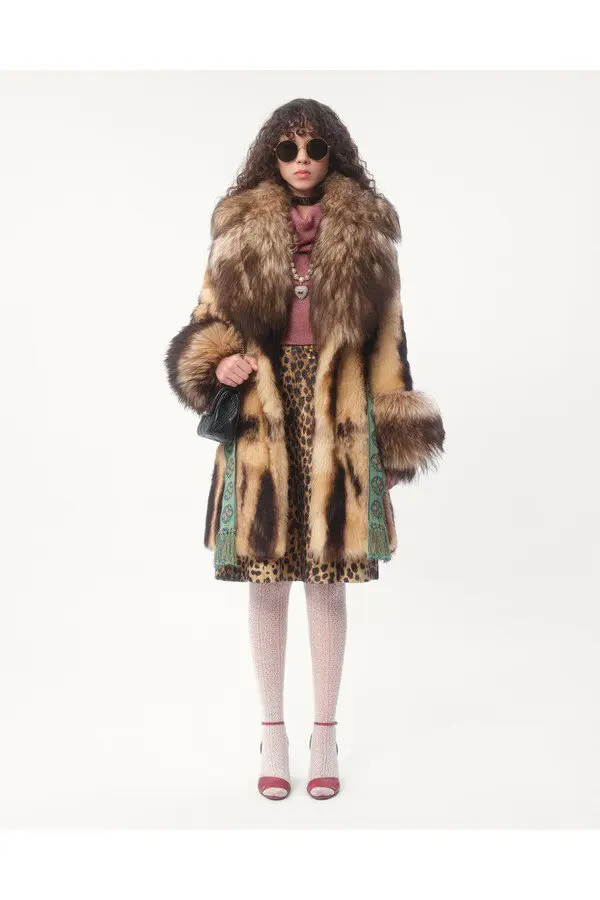 Valentino Garavani Shearling Coat - Black / Brown / Stripe